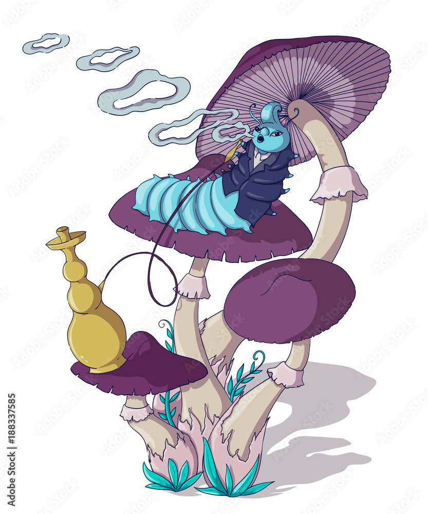 Alice In Wonderland Caterpillar On Mushroom Drawing