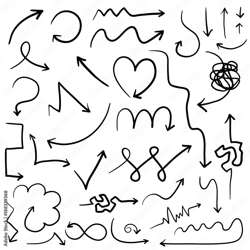 Big set of vector digital hand drawn arrows. Heart shape, cardiogram ...