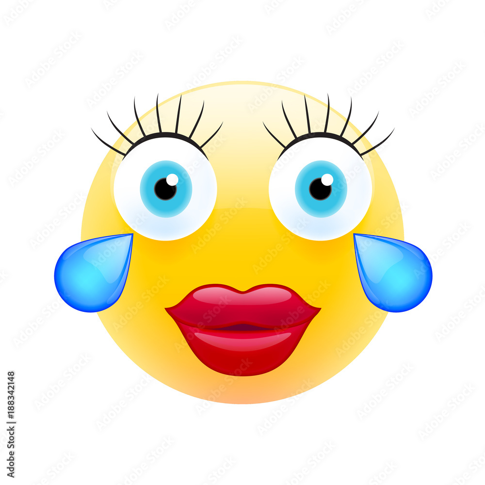 Female Emoticon with Tears. Realistic Modern Emoji Stock Vector | Adobe ...