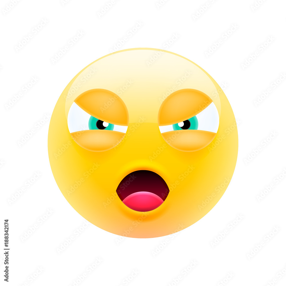 Unfriendly Mean Emoji with Open Mouth Stock Vector | Adobe Stock
