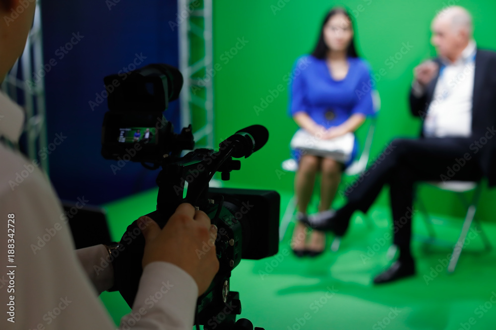 interview in tv green screen studio Stock Photo | Adobe Stock