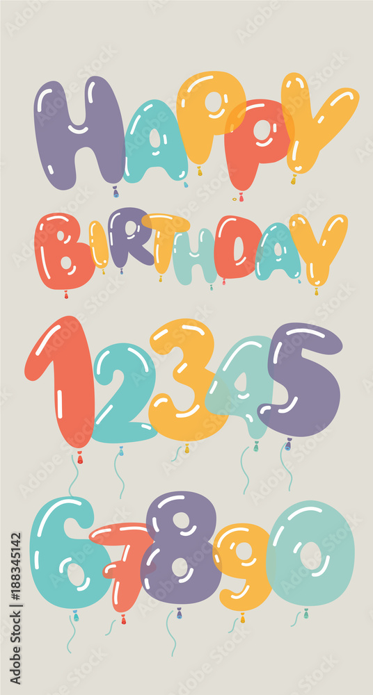 Birthday party invitation card, balloons numbers, vector design ...