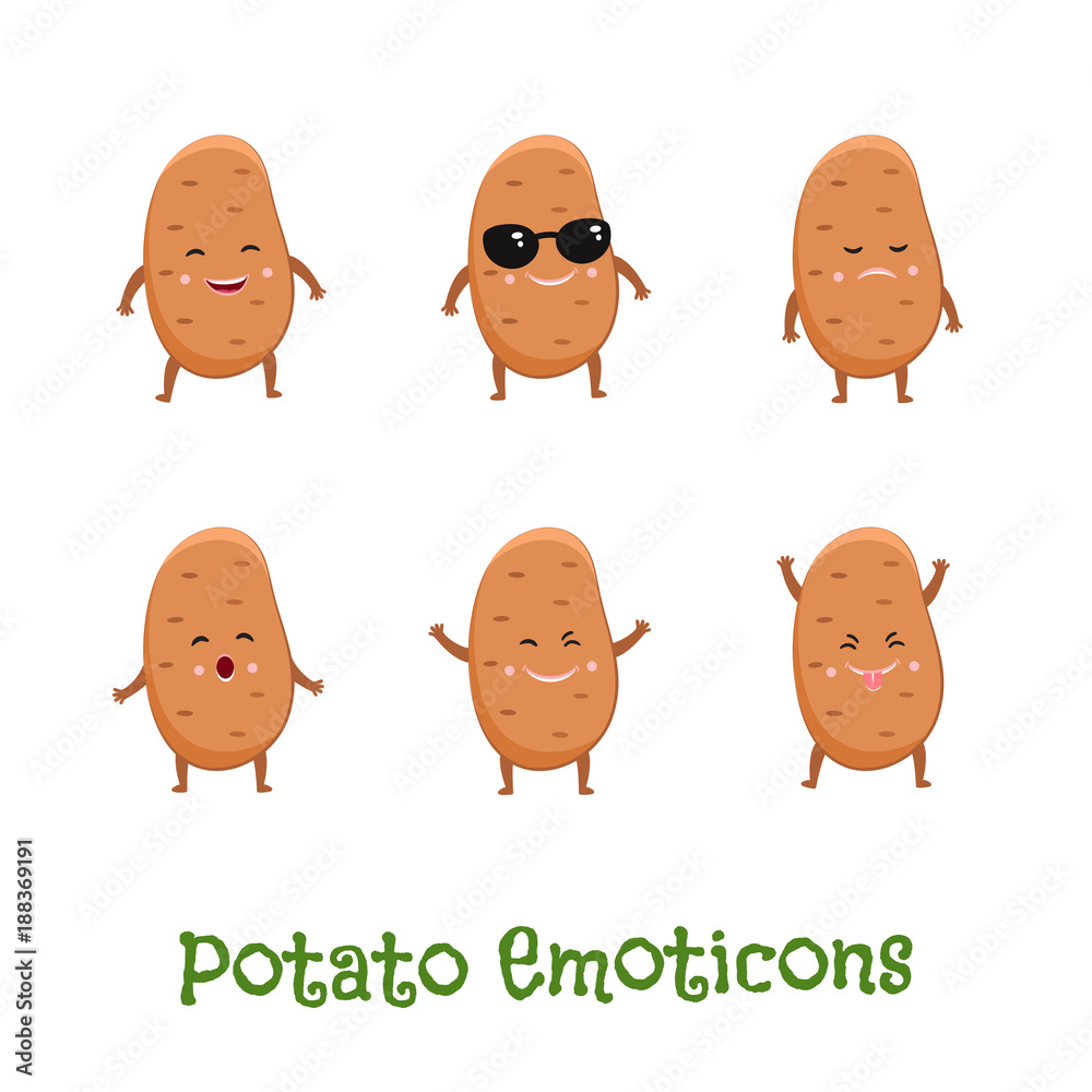 Potato smiles. Cute cartoon emoticons. Emoji icons Stock Vector | Adobe ...