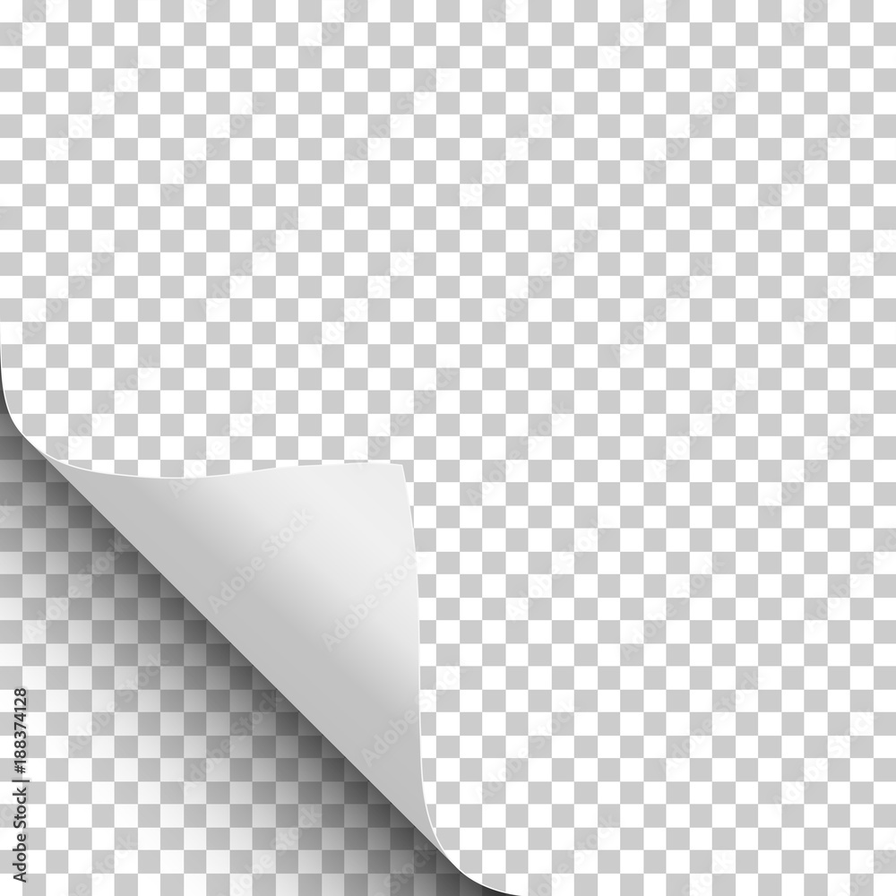 Transparent paper with curled lower left corner and soft shadow. Vector ...