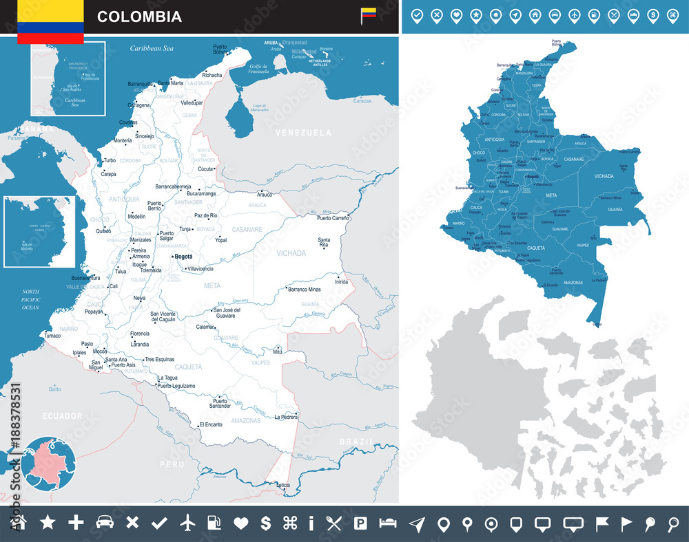 Vetor de Colombia - infographic map - Detailed Vector Illustration do ...