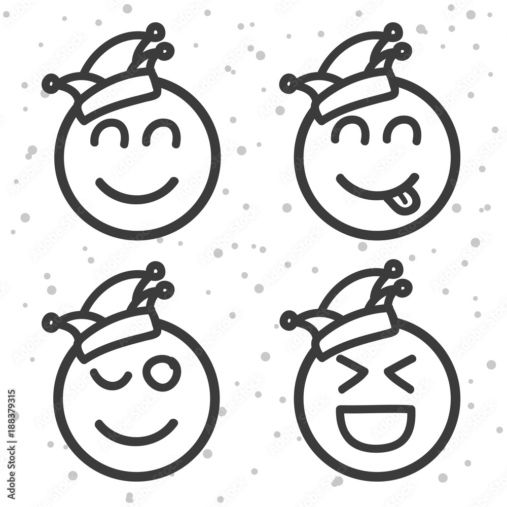 Karneval Smileys. Rosenmontag Emoticons Set. Stock-Vektorgrafik | Adobe ...