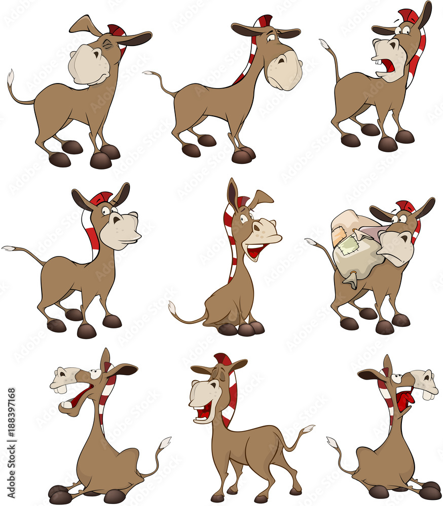 Set of Cartoon Illustration Donkeys for you Design Stock Vector | Adobe ...