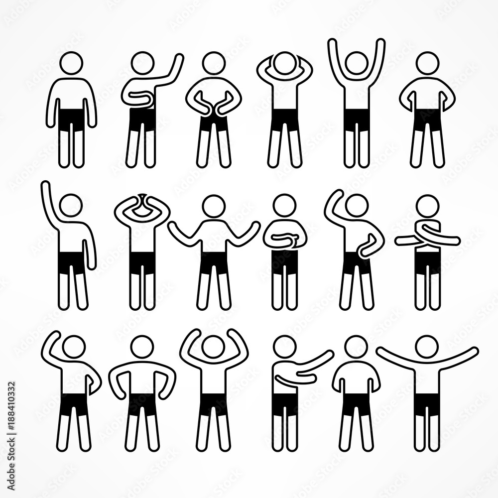 Collection of black white stick figures with different poses. Stock ...