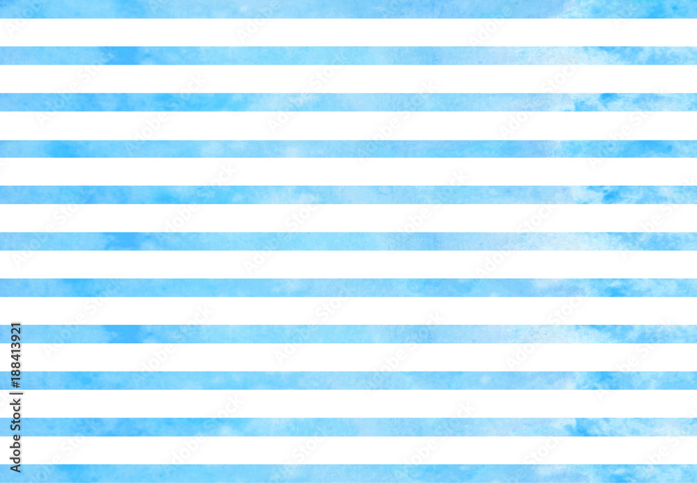 Watercolor blue stripes. Blue horizontal lines isolated on white ...