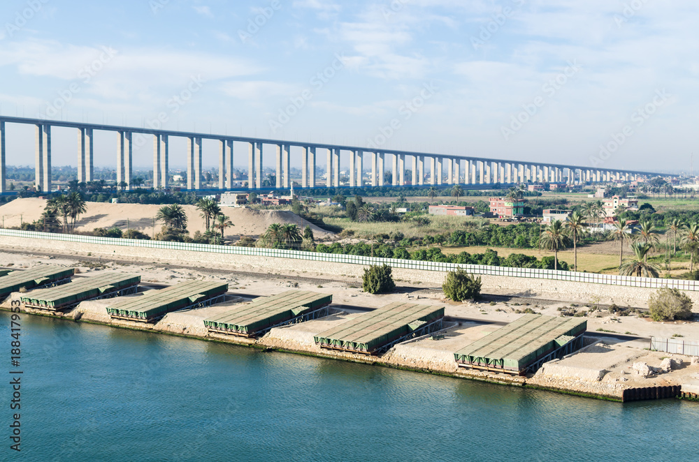 View of the part of Suez Canal Bridge, also known as Al Salam Bridge ...