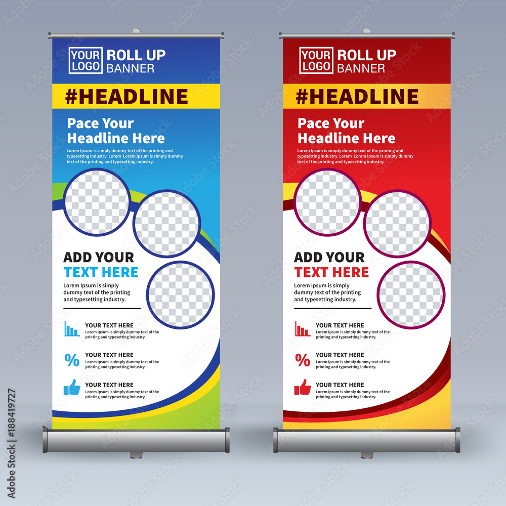Roll up banner design template, vertical, abstract background, pull up ...