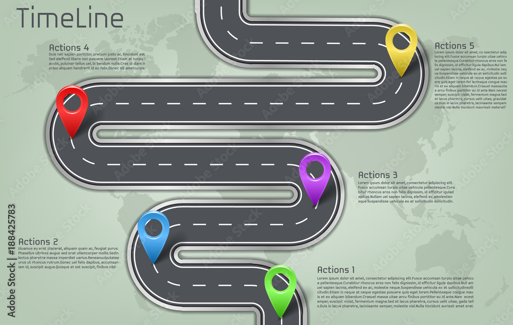 Vector company corporate car road on world map milestone, timeline ...