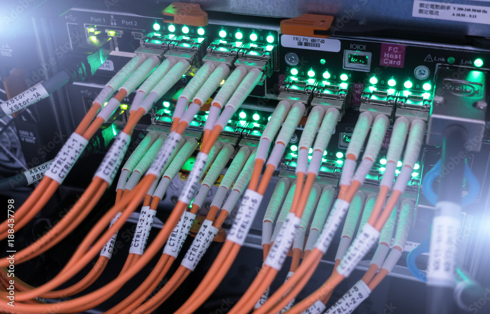 Foto de Rack Mounted Servers In A Server Room, Server rack audio cable ...