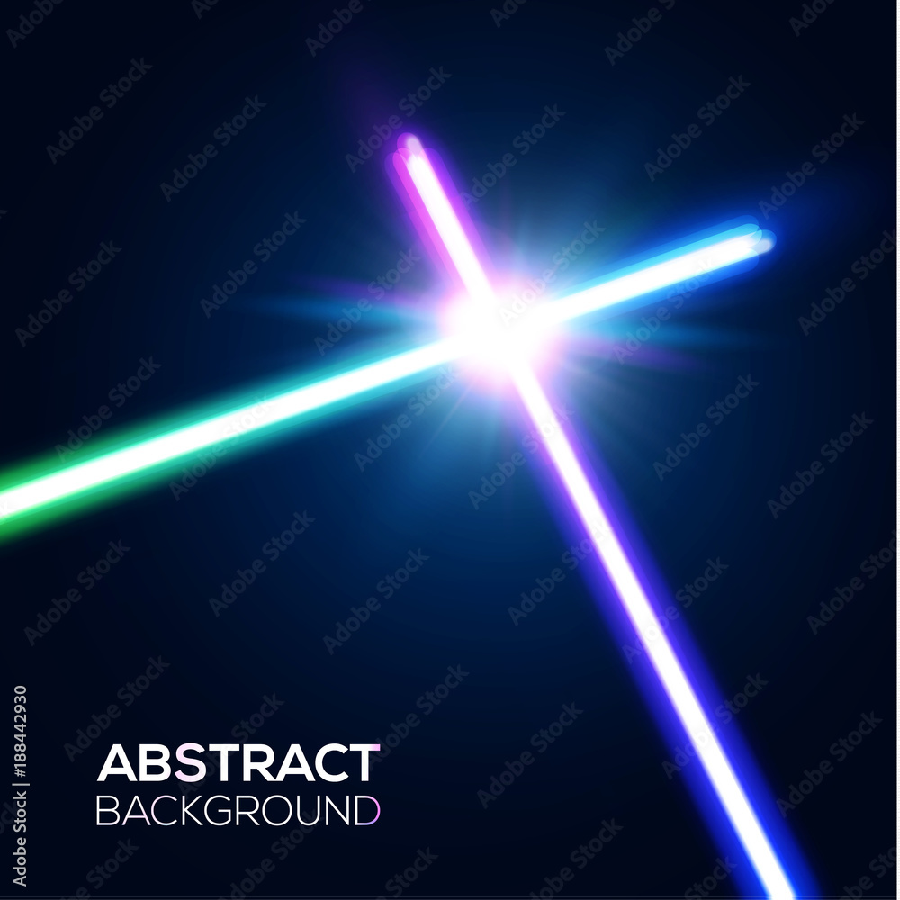 Abstract background with two crossed light neon swords fight. Crossing ...