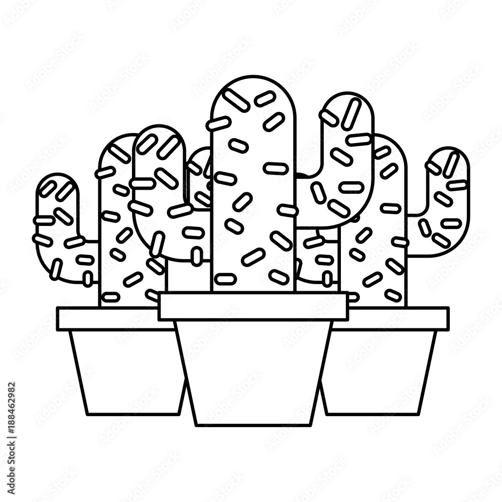 three potted cactus plant natural vector illustration outline design ...