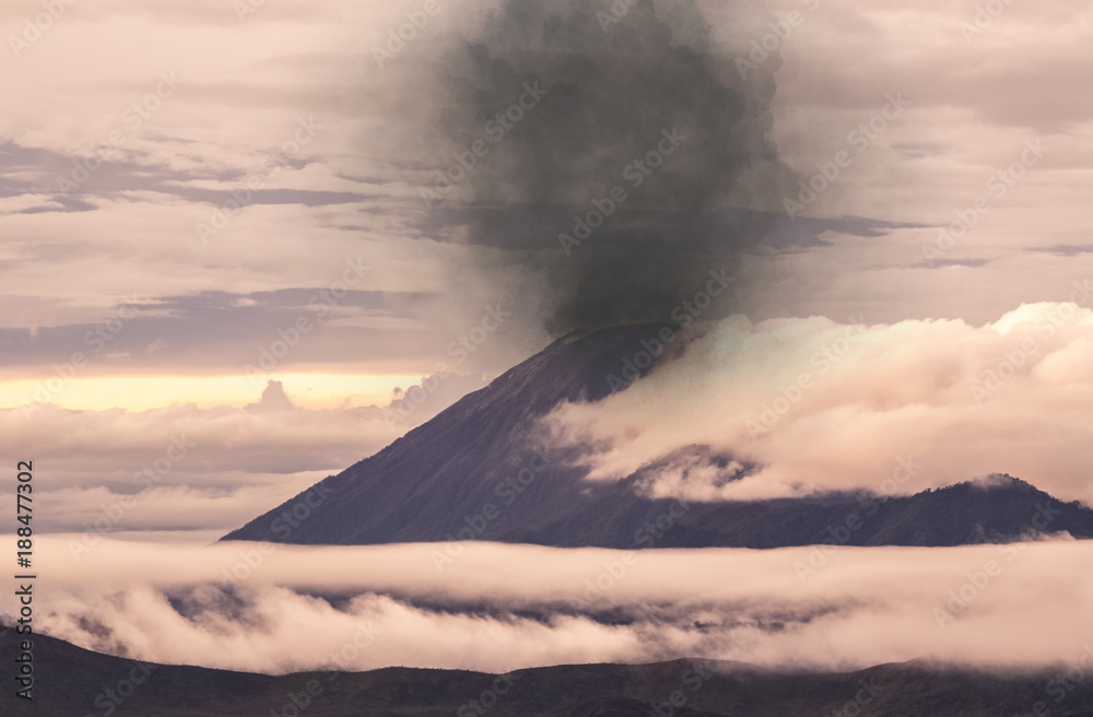Mt. Semeru, highest peak of Java, in eruption, Indonesia Stock Photo ...