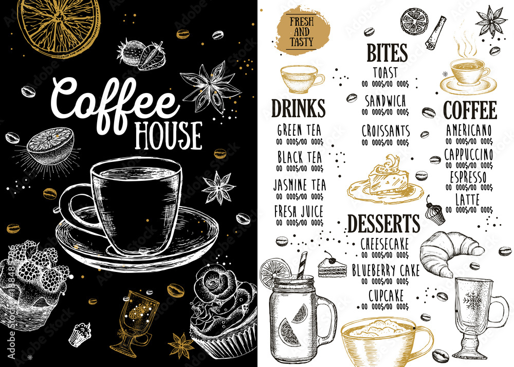 Coffee house menu. Restaurant cafe menu, template design. Food flyer ...