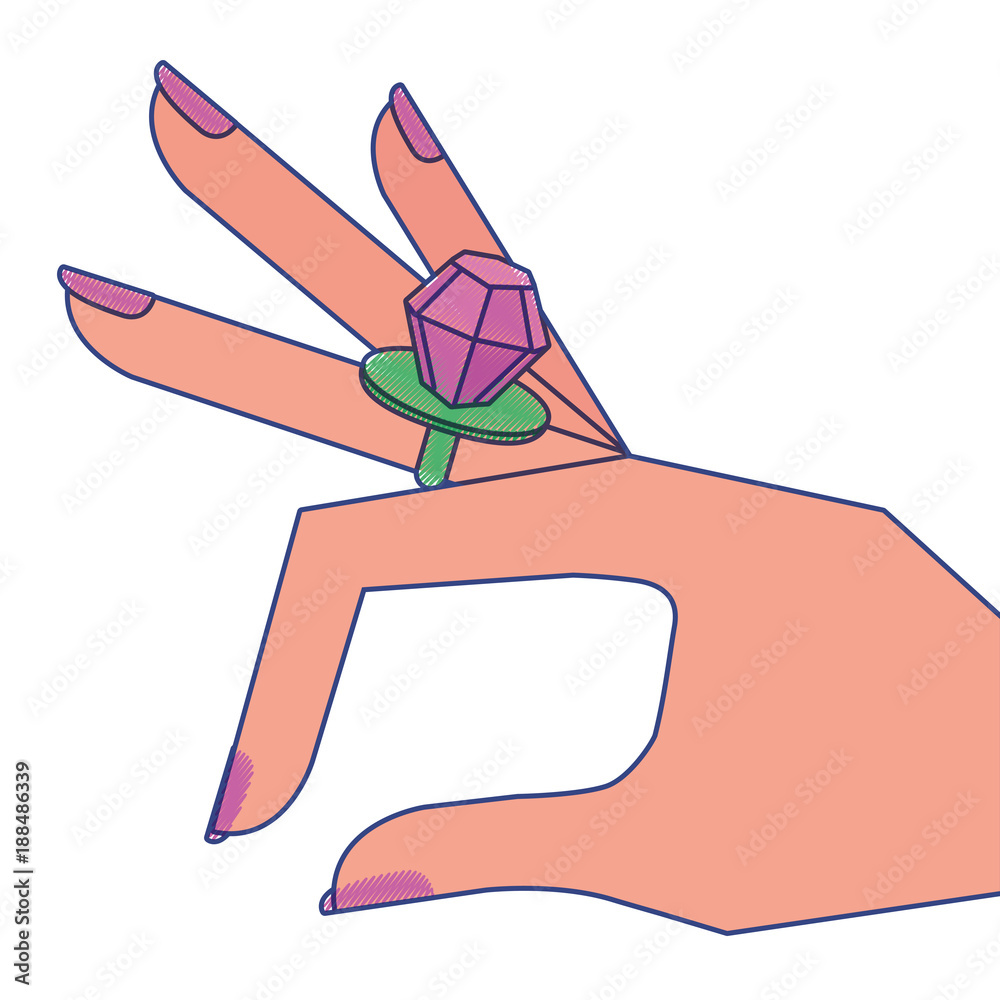 cartoon hand with diamond ring image vector illustration draw design ...