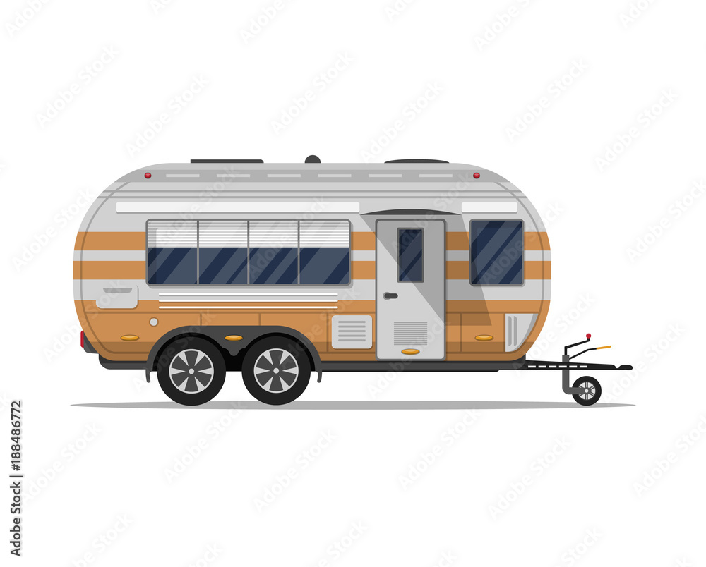 Big modern travel trailer isolated icon. Mobile home for country and ...