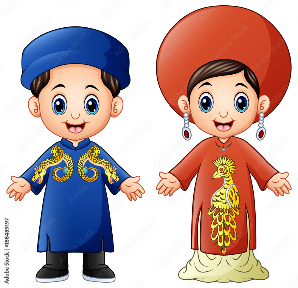 Cartoon Vietnam couple wearing traditional costumes Stock Vector ...