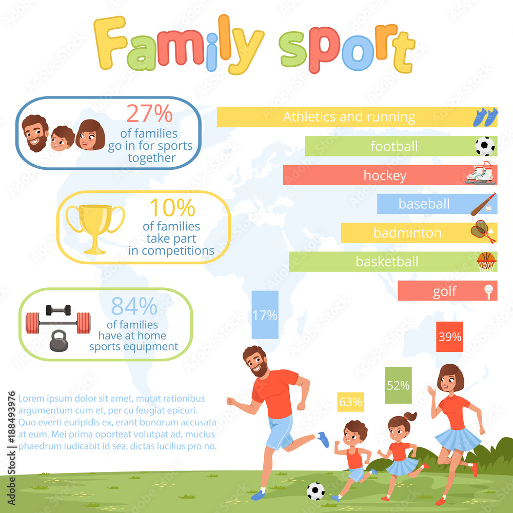 Family sport infographic poster with parents and their children. Mother ...