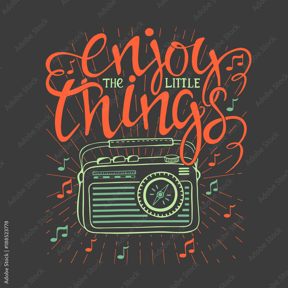 Hand drawn poster with lettering and radio Stock Vector | Adobe Stock