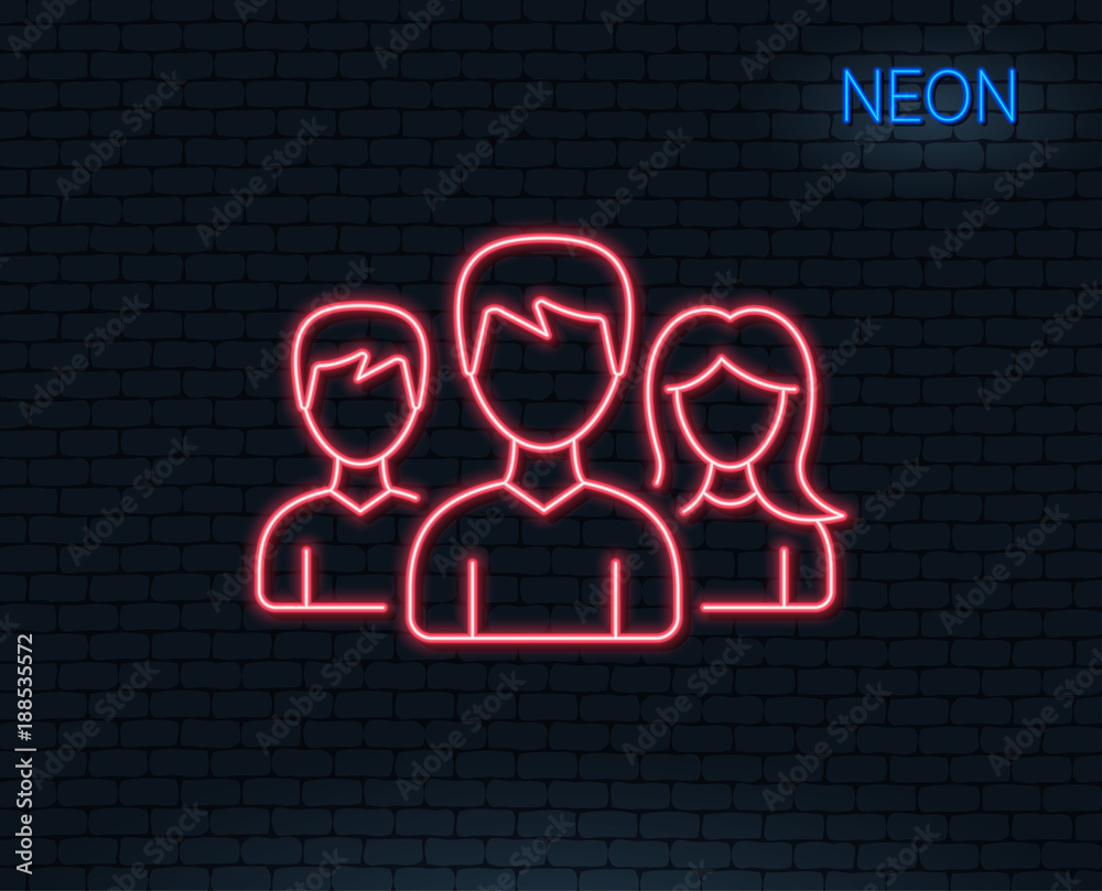 Neon light. Group line icon. Users or Teamwork sign. Male and Female ...