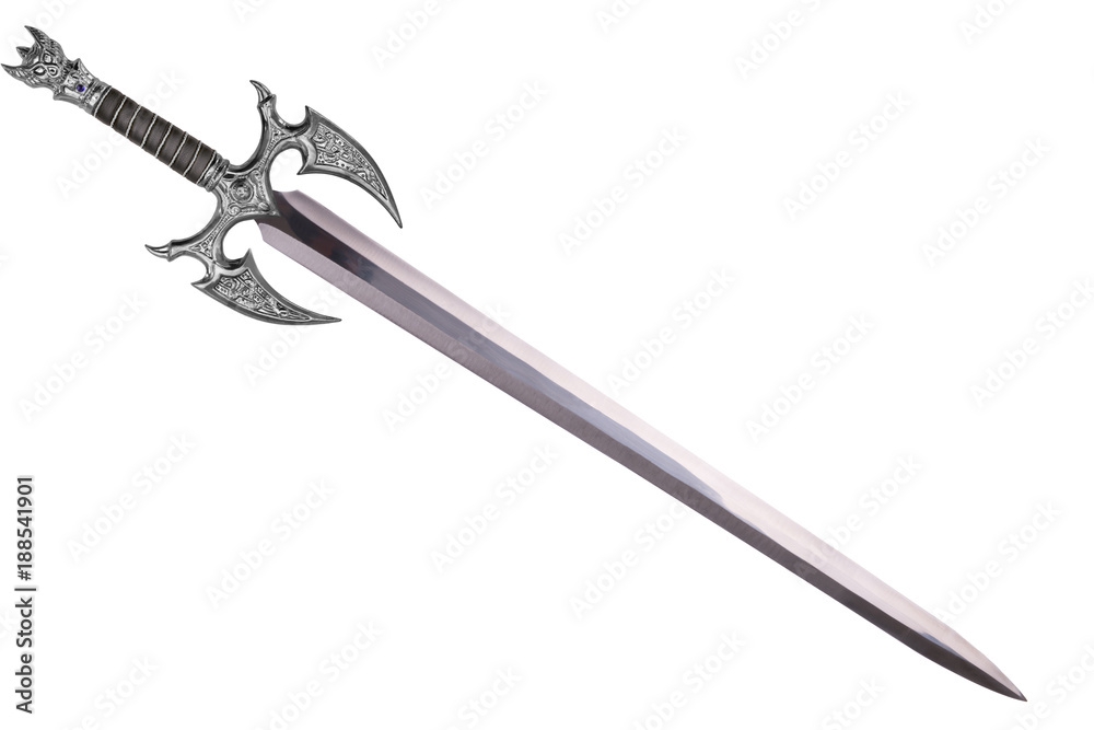 Sword disposed by diagonal, isolated on white background.It is unique ...