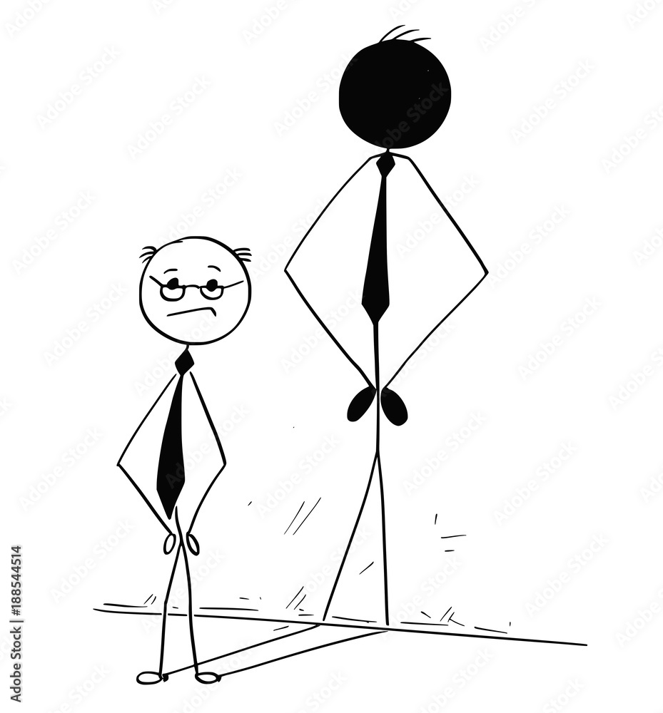 Cartoon stick man drawing conceptual illustration of ordinary older ...