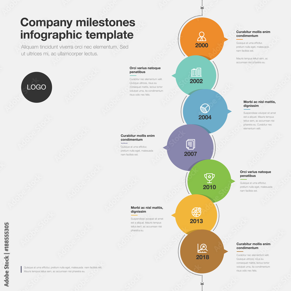Vector infographic for company milestones timeline template with ...