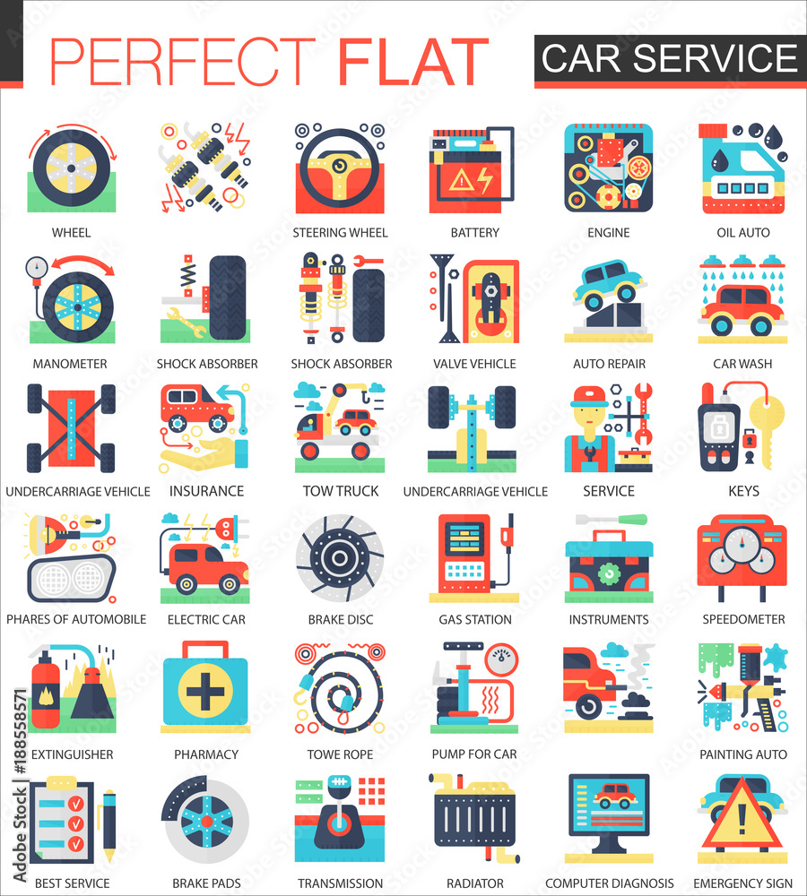 Car service vector complex flat icon concept symbols for web ...