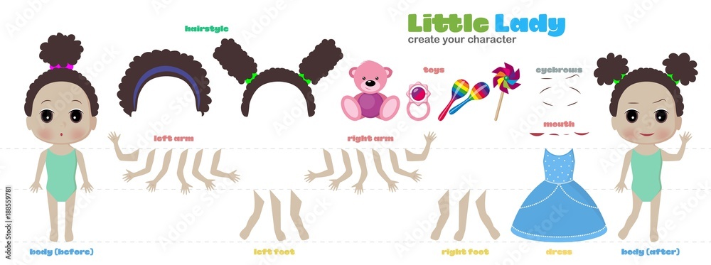 Stylized characters set for animation. Little princess girl ...