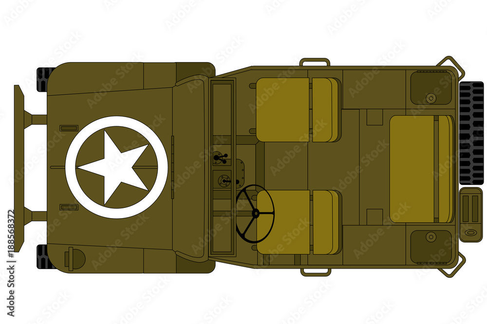 vintage military car, top view, isolated on the white background Stock ...
