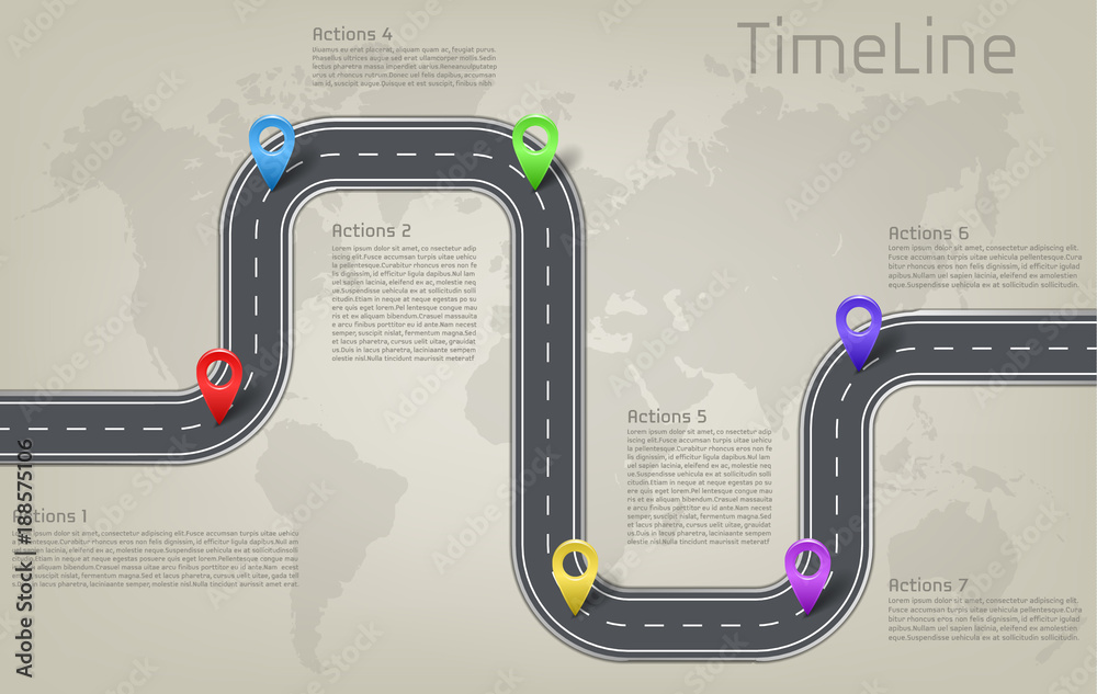 Vector company corporate car road on world map milestone, timeline ...