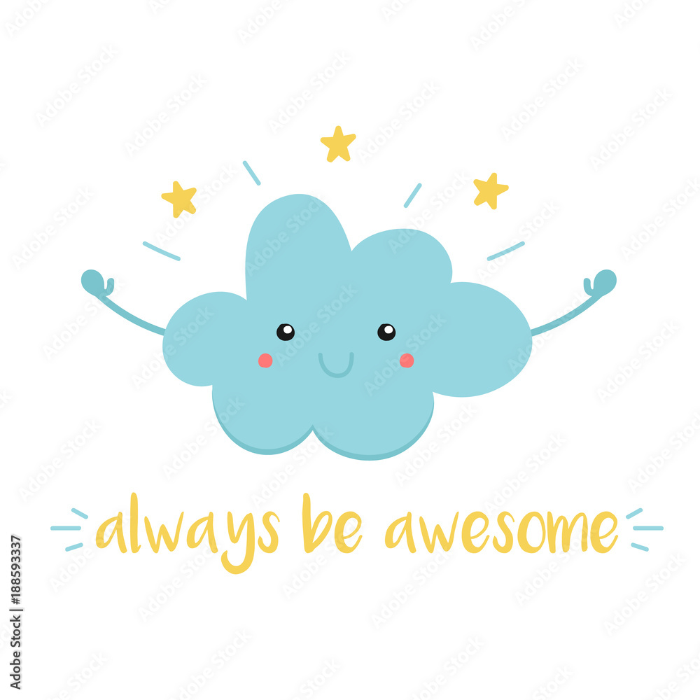 Cute cartoon vector illustration with smiling blue cloud character and ...