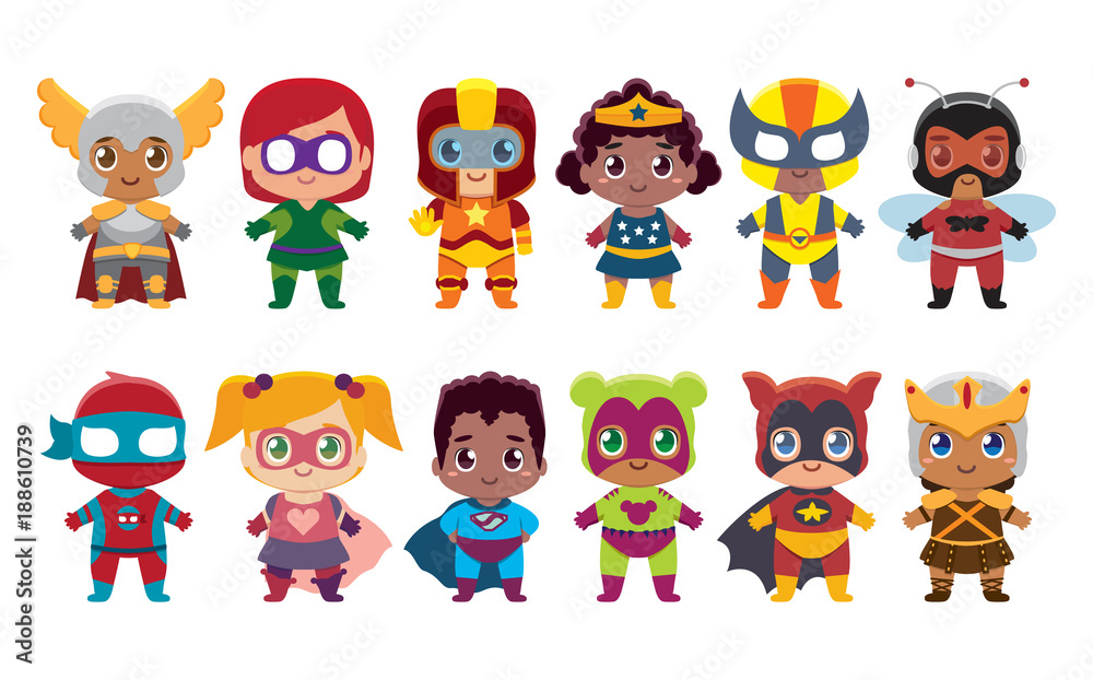 Vector cute kawaii set superheros colorful isolated Stock Vector ...