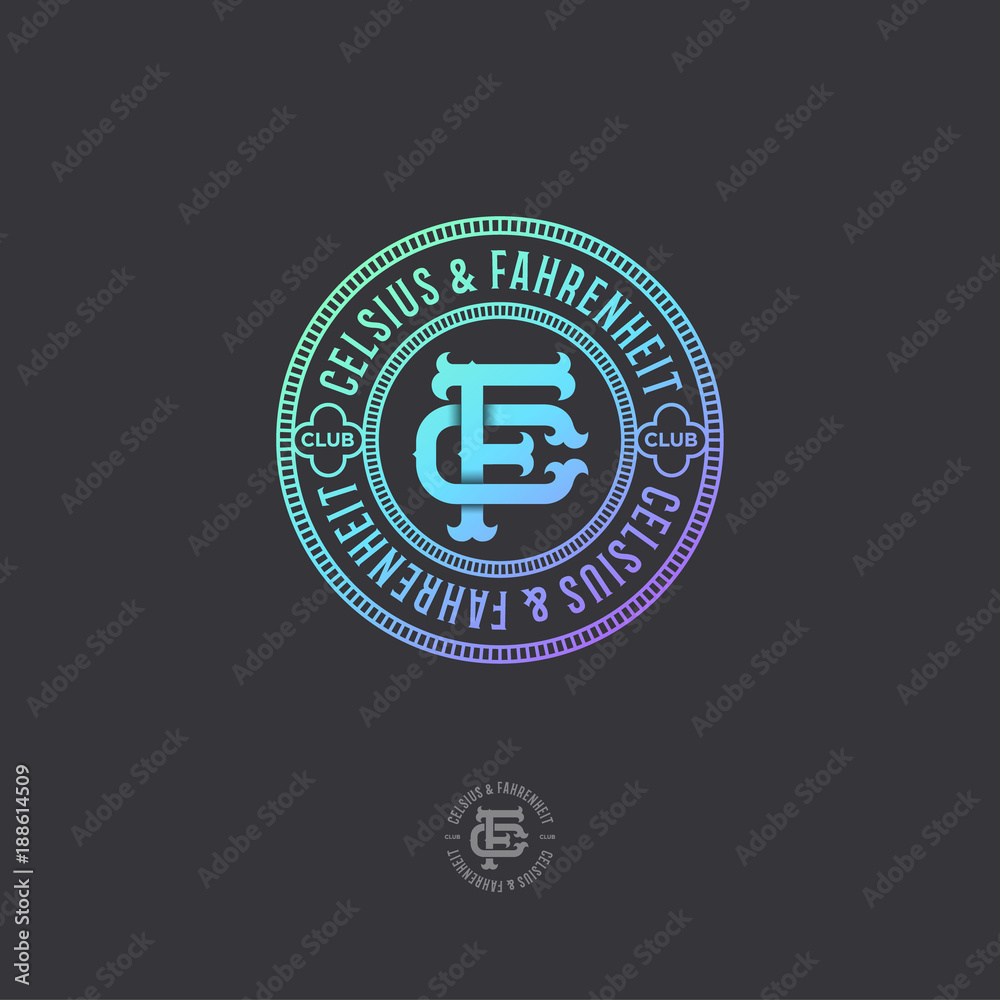 Celsius and Fahrenheit emblem. Club logo. C and F are initials ...