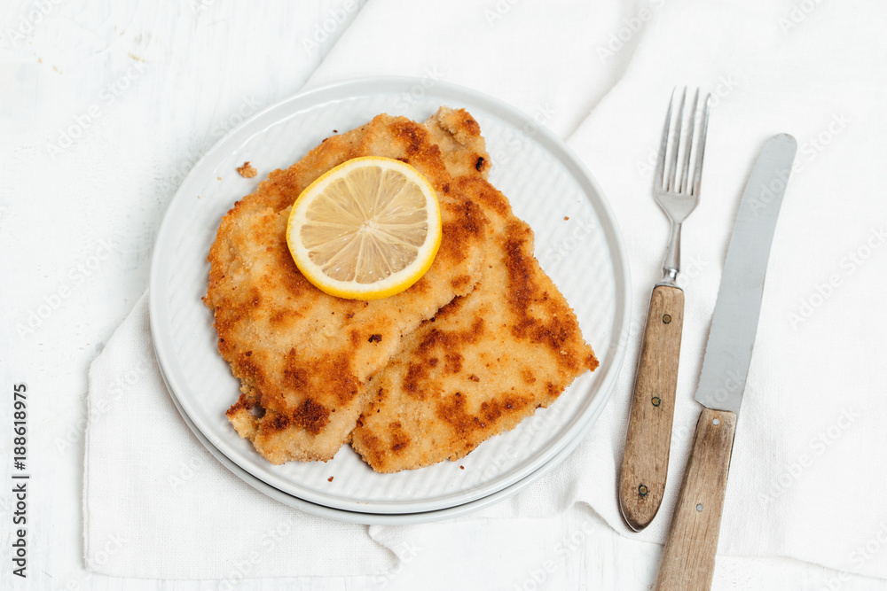 Traditional German or Austrian Wiener Schnitzel or Schnitzel Wiener Art ...
