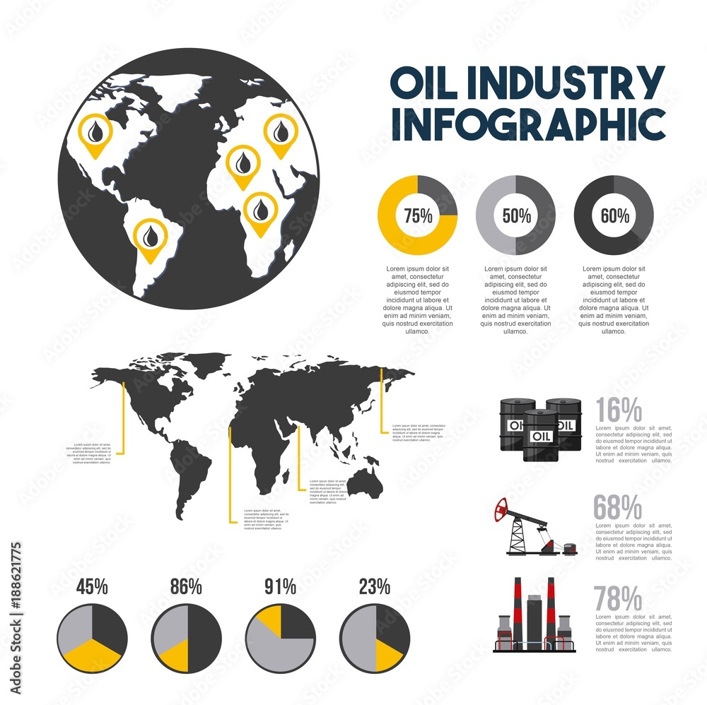 oil industry infographic gas extraction charts diagram with world map ...