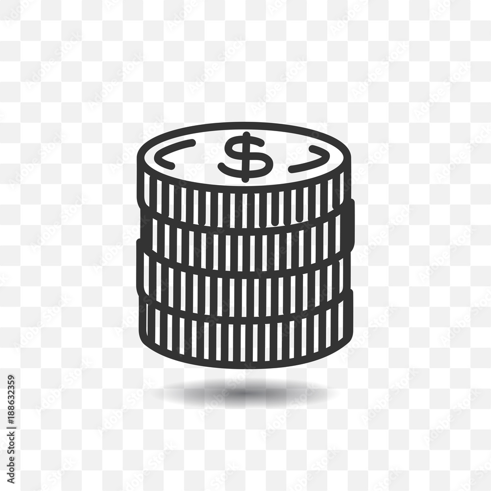 Coin money icon with shadow on transparent background. Stock Vector ...
