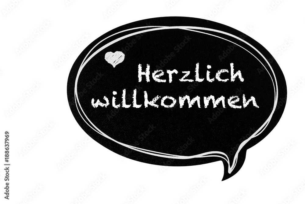 Herzlich willkommen Text in Sprechblase Stock-Foto | Adobe Stock