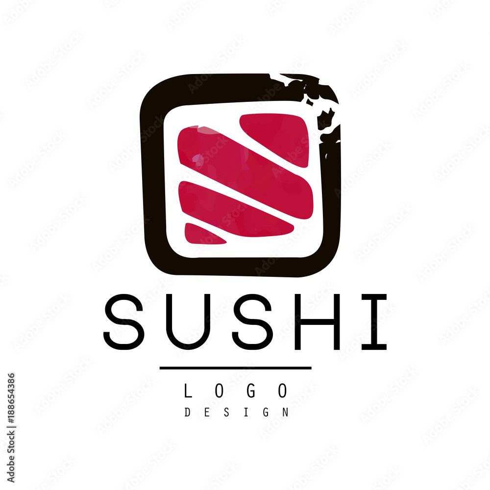 Sushi logo design, badge for sushi bar or seafood restaurant watercolor ...