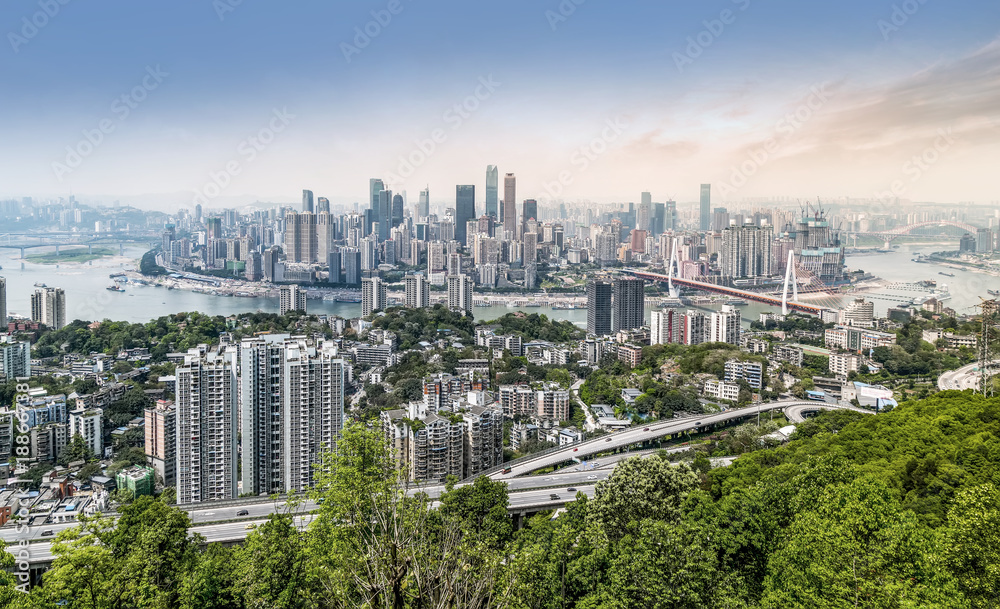 Road ground and Chongqing urban architectural landscape skyline Stock ...