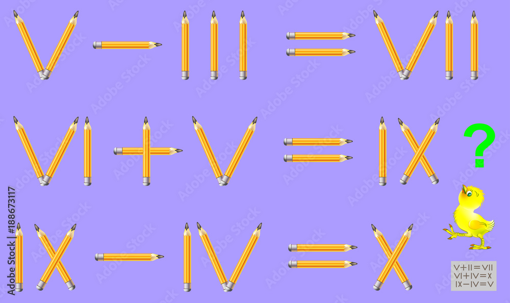 Logic puzzle game with Roman numerals. In each task move 1 pencil to ...