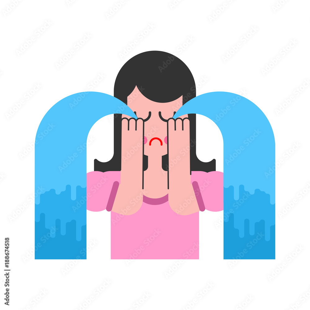 Woman is crying. female hysterics. Fountains of tears. Lot of teardrop ...