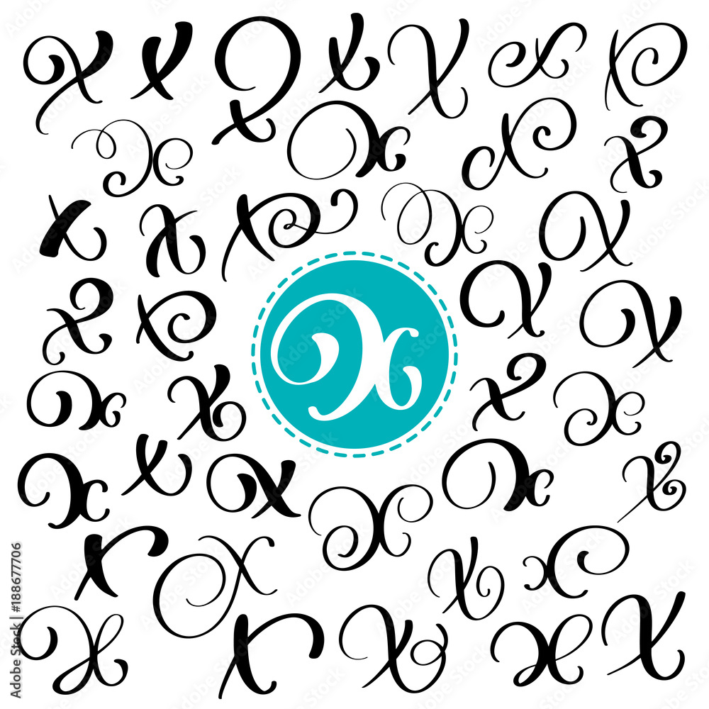 Set of Hand drawn vector calligraphy letter X. Script font. Isolated ...