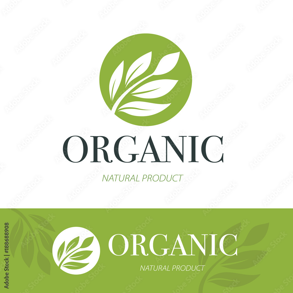 Organic logo. Green and natural product icons. Fresh food and eco ...