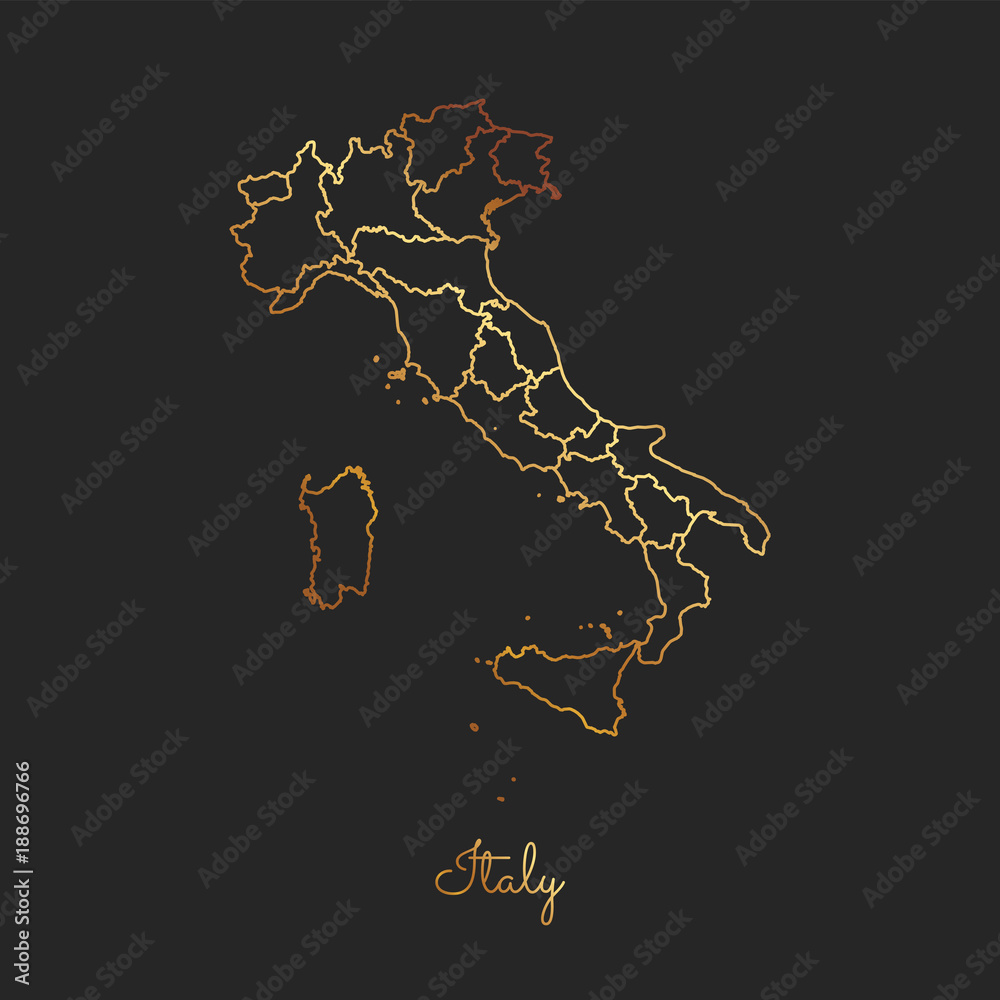 Italy region map: golden gradient outline on dark background. Detailed ...