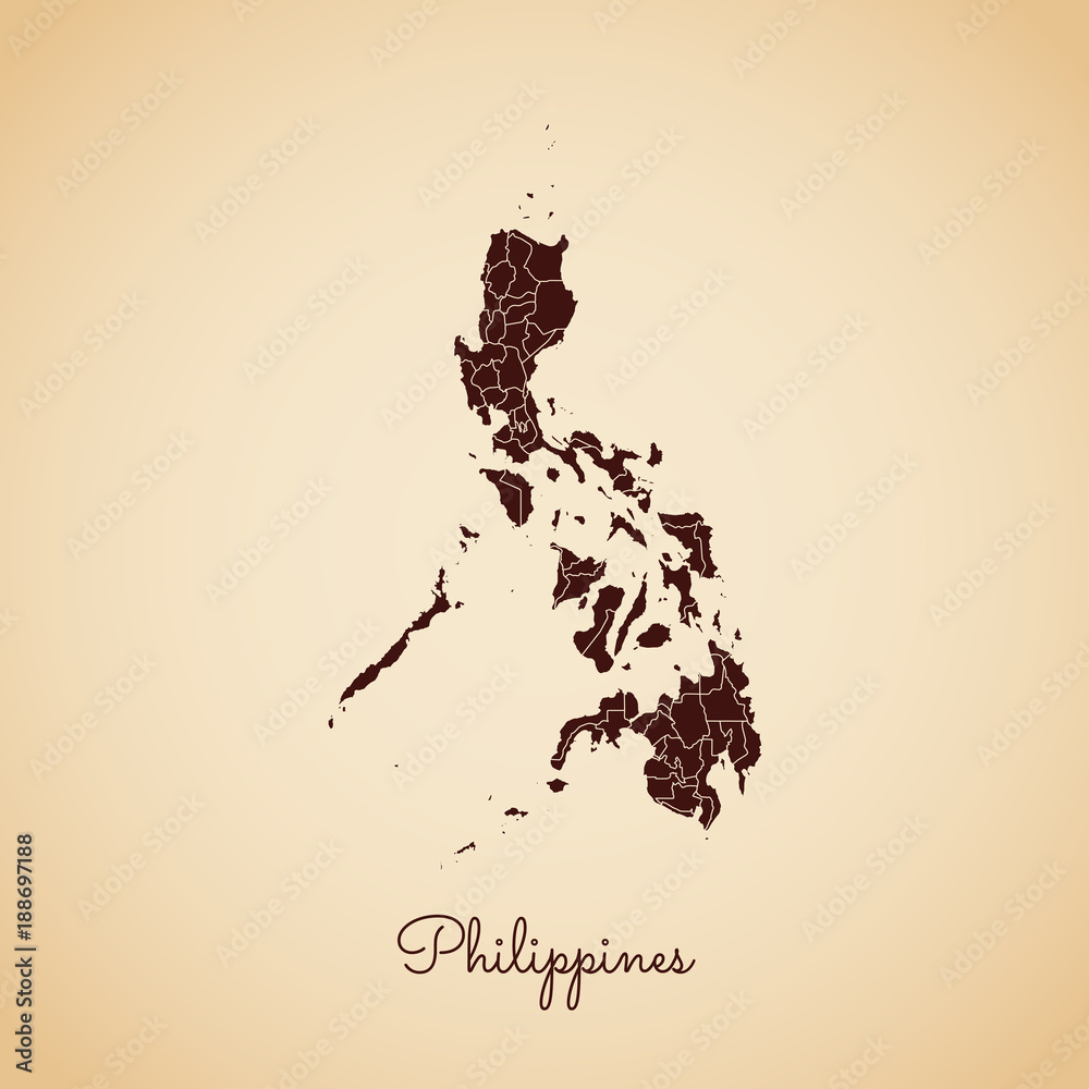 Philippines region map: retro style brown outline on old paper ...