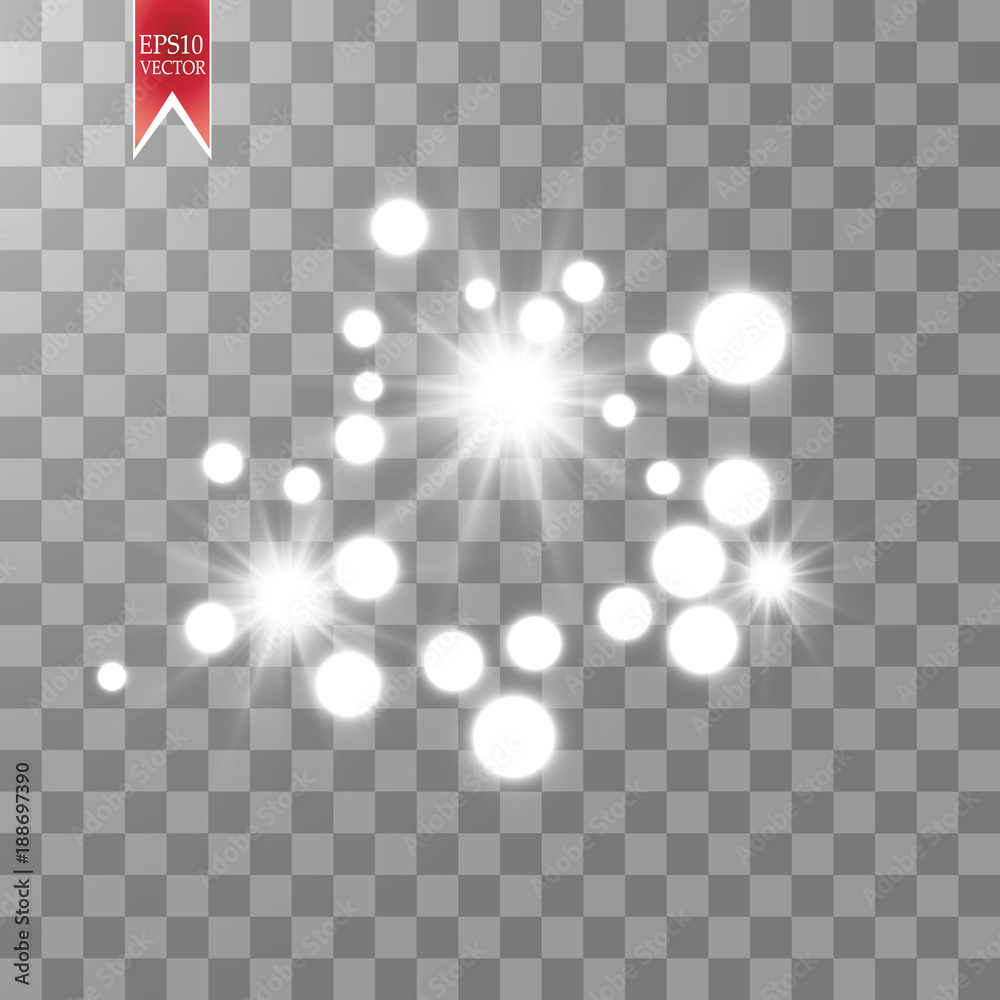Lights on transparent background. Vector white glitter wave abstract ...